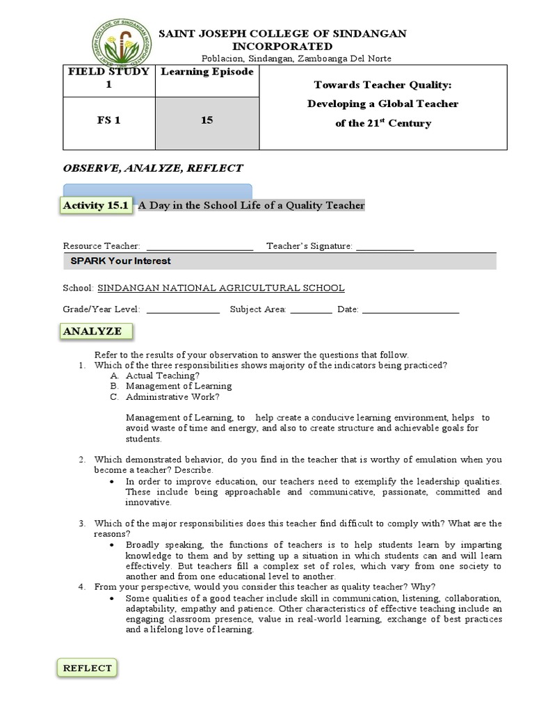 Fs1 Ep 15 | PDF | Teachers | Classroom