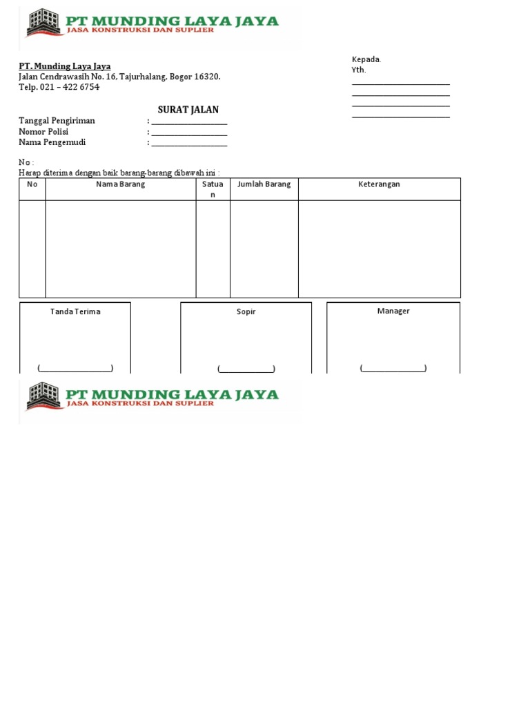 Form Surat Jalan | PDF