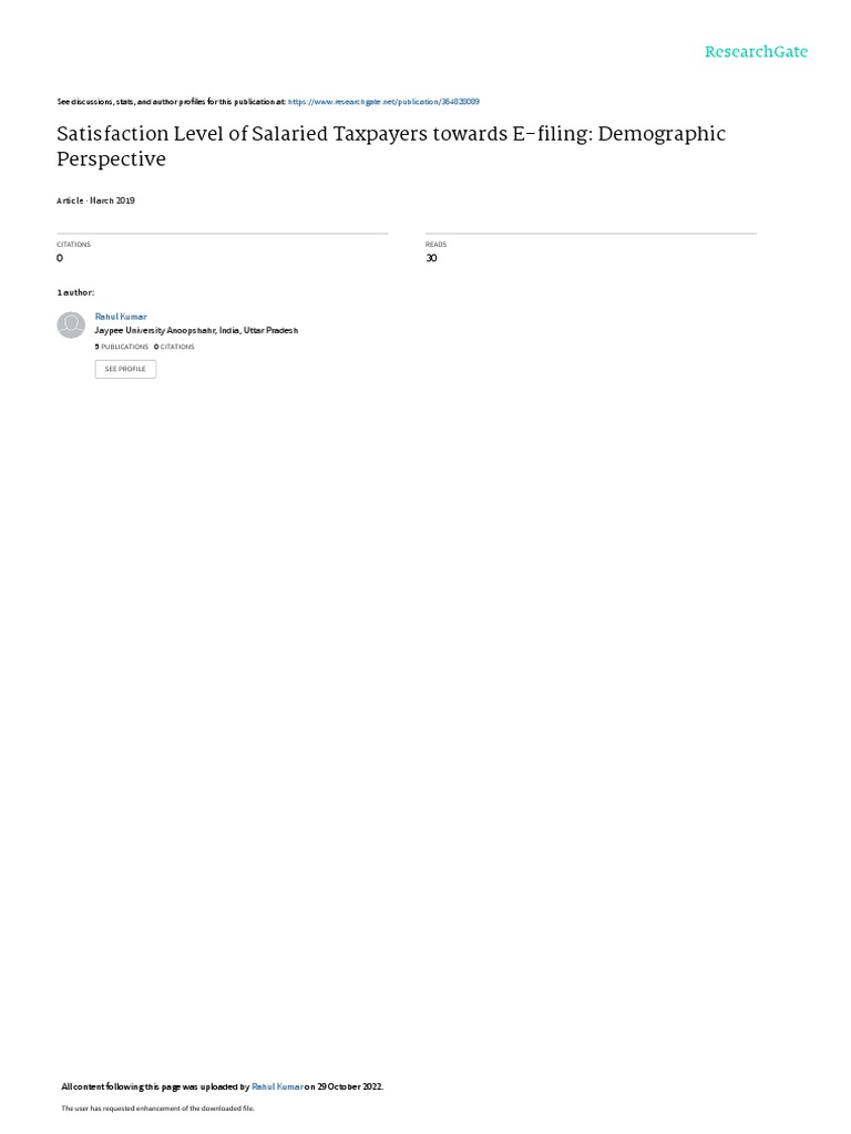 Satisfaction Level of Salaried Taxpayers Towards E-Filing: Demographic ...