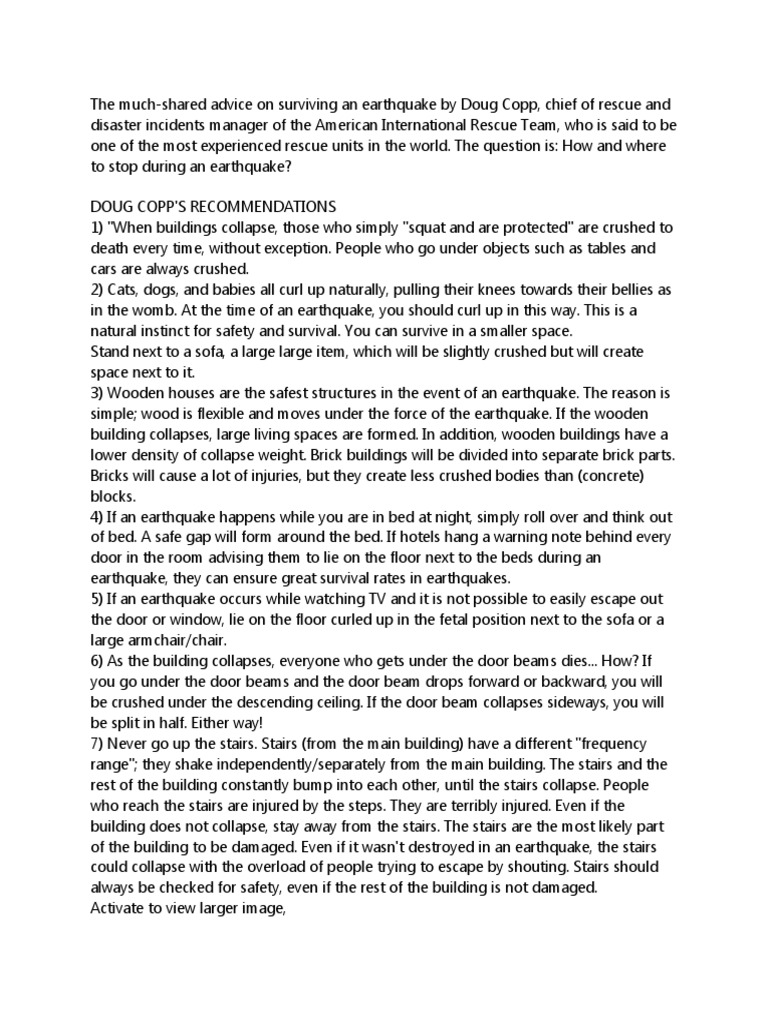 Doug Copp's Expert Recommendations for Surviving an Earthquake by ...