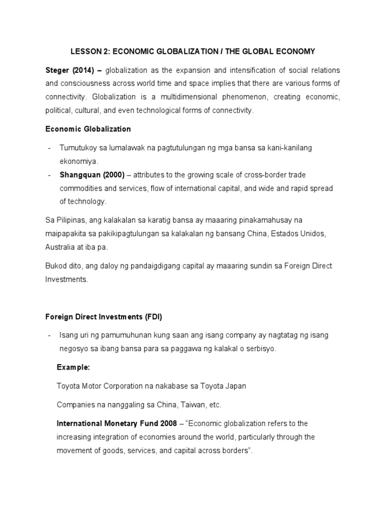 Lesson 2 - Economic Globalization | PDF