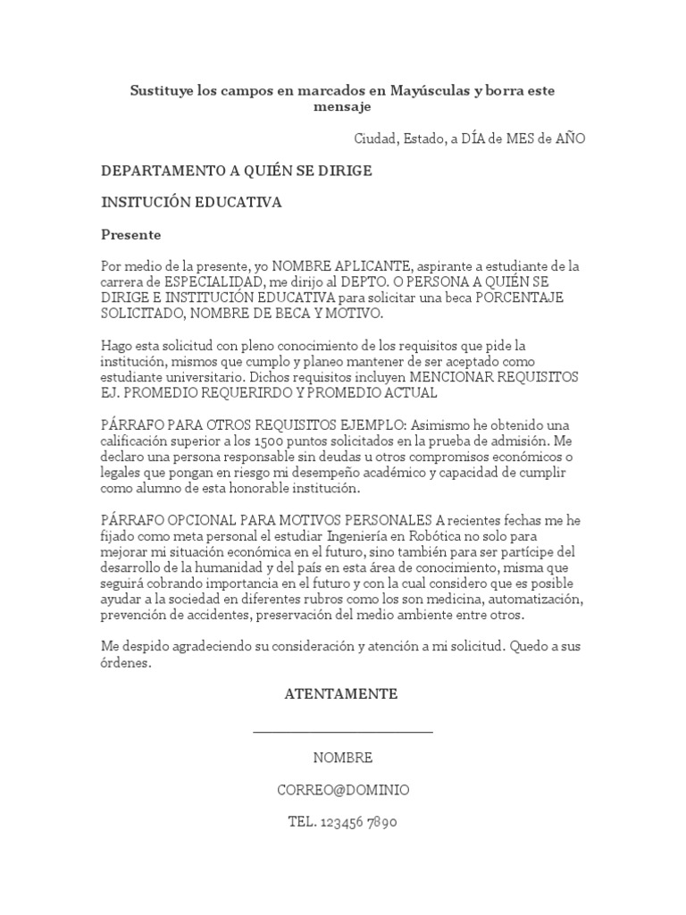 Formato Carta para Solicitud de Beca Universitaria | PDF