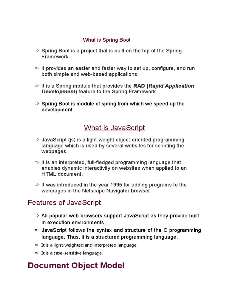 What Is Spring Boot Pdf Java Script Dynamic Web Page