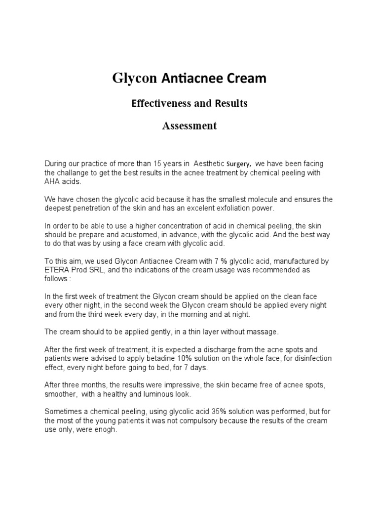Glycon Antiacnee Cream: Efficacy Overview | PDF | Skin | Clinical Medicine