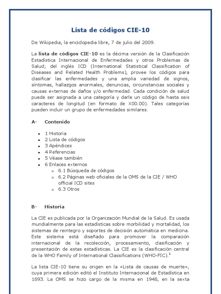 Lista de Codigos Cie 10 | PDF | Politica de salud | Medicina