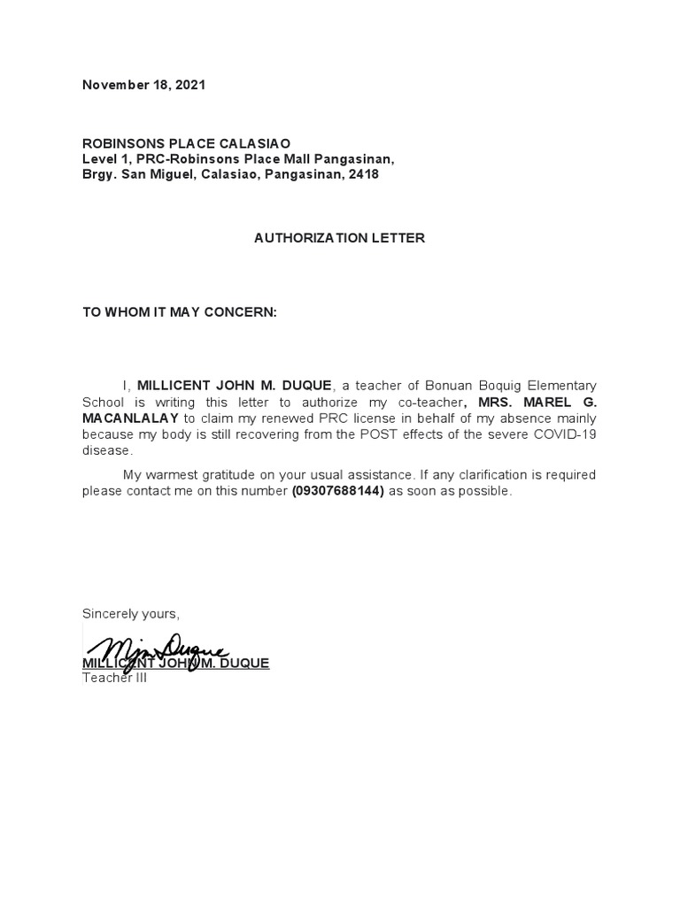 PRC License Authorization Letter | PDF