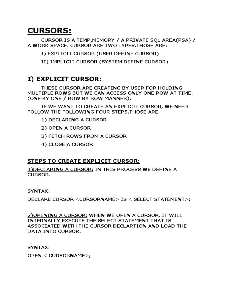 Cursor (Oracle) | PDF | Sql | Software Development Cursor (Oracle) | PDF | Sql | Software Development