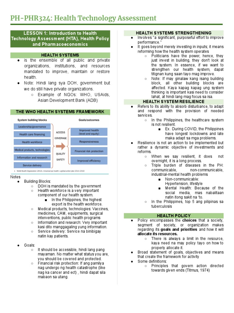 HEALTH TECHNOLOGY ASSESSMENT (Prelims) | PDF | Health Care | Health System