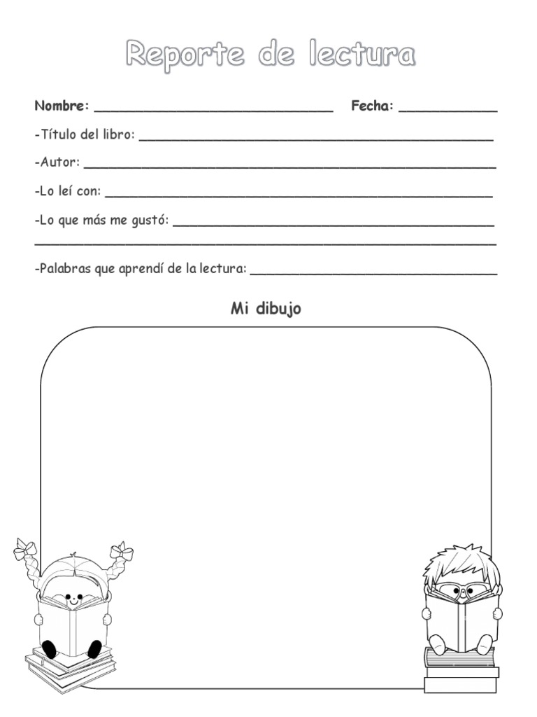 Hoja de Reporte de Lectura para Niños | PDF | Artes del Lenguaje y ...