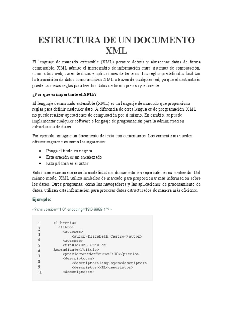 Estructura de Un Documento XML | PDF | Xml | Lenguaje de programación