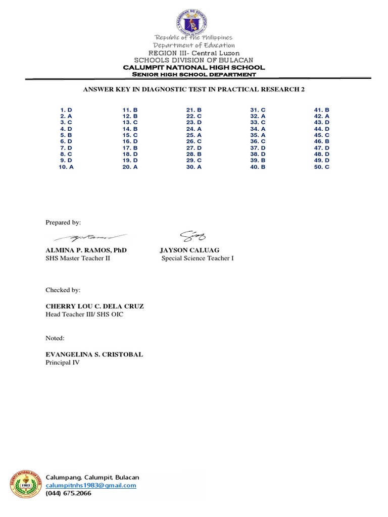 Answer Key in Diagnostic Test in Pr2 1st Sem 2022 2023 Apr | PDF