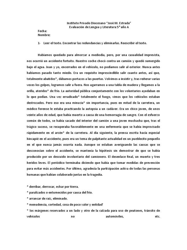 Eval 5° Año. Redundancias. | PDF