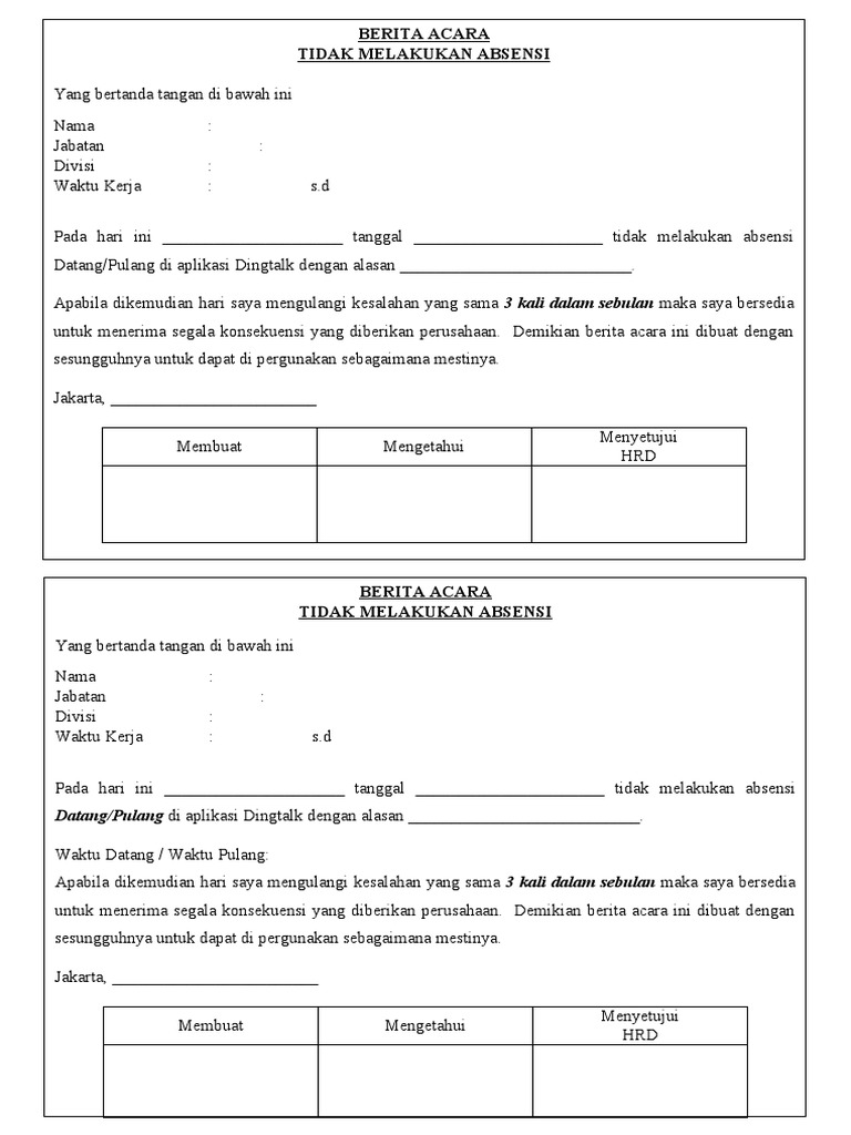 Form Berita Acara Absensi | PDF