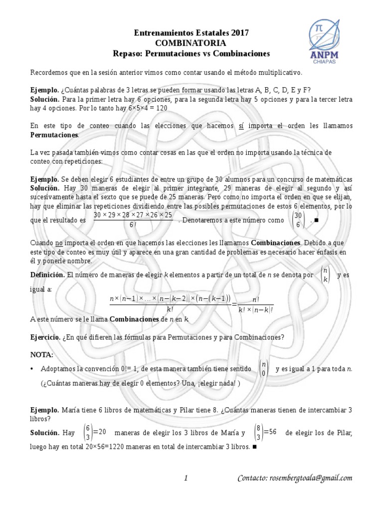 Sesion 4 Combinatoria Nivel 2 Bis | PDF | Combinatoria | Permutación
