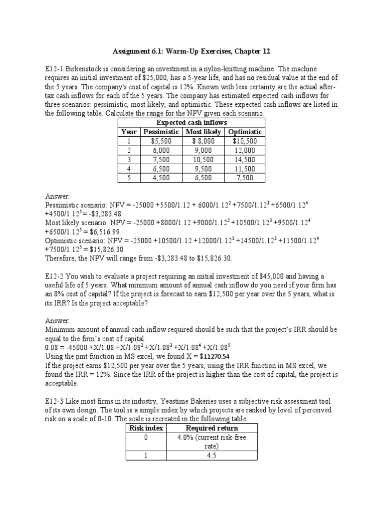 Assignment 6 1 Warm-Up Exercises Chapter 12 | Download Free PDF | Net Present Value | Capital ...