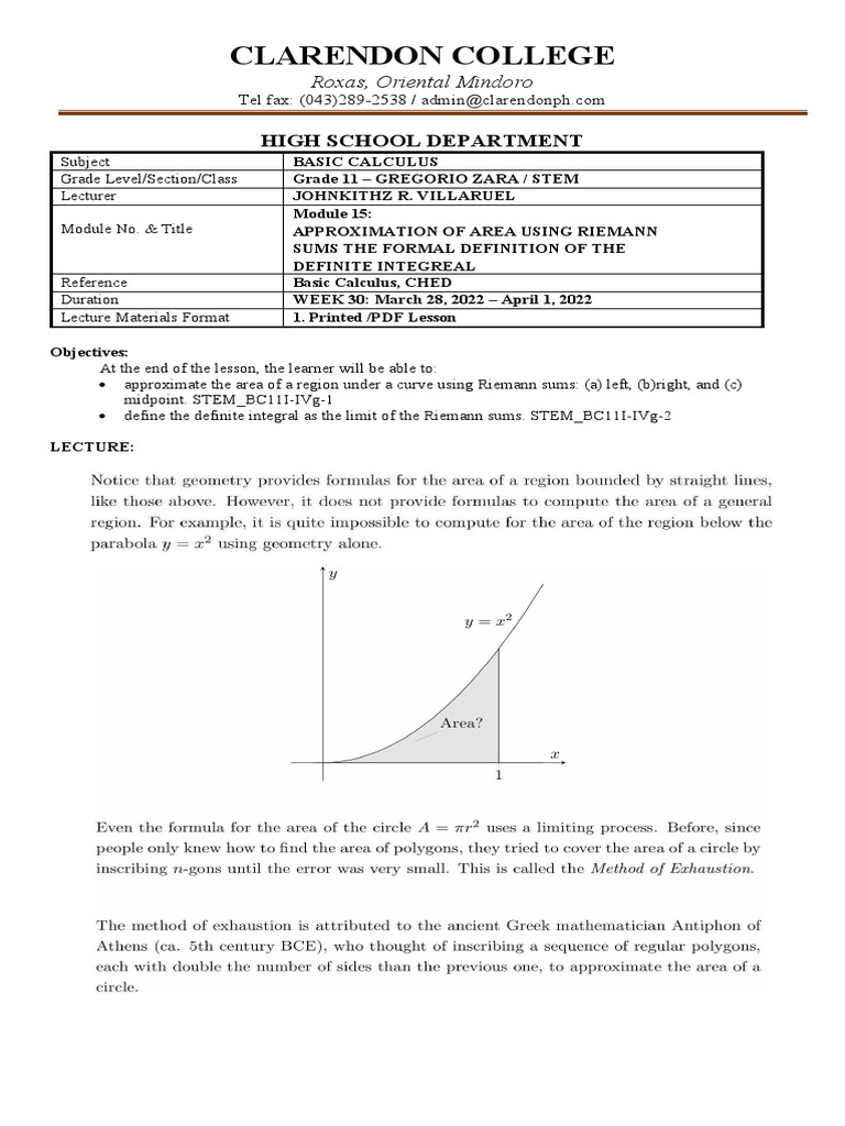 Basic Calculus - Week 30 - Module 15 | PDF | Integral | Calculus Basic Calculus - Week 30 - Module 15 | PDF | Integral | Calculus