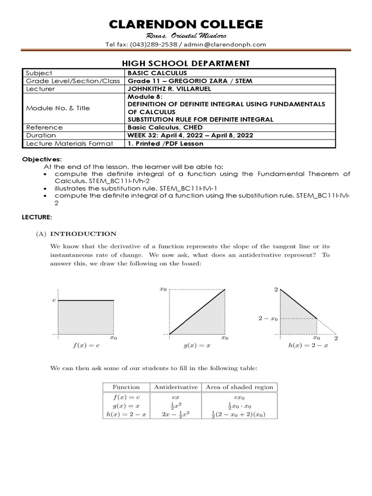 Module 8 - Basic Calculus - Week 32 | PDF | Integral | Calculus