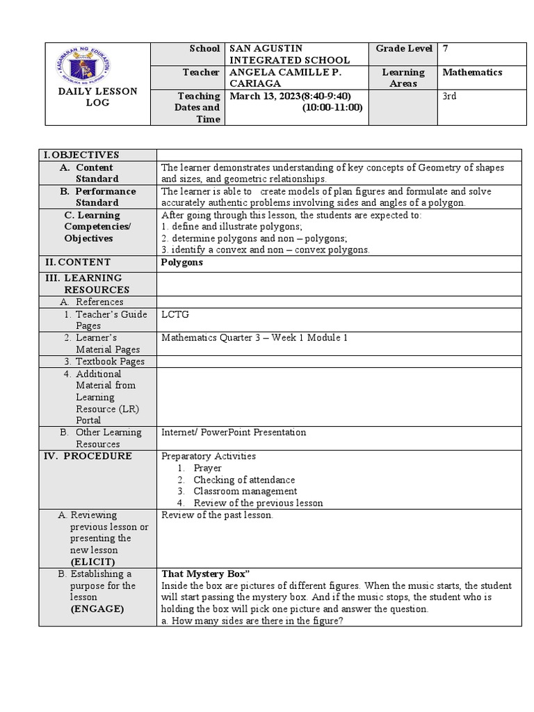 Grade 7 Math Lesson on Polygons | PDF | Geometry | Learning