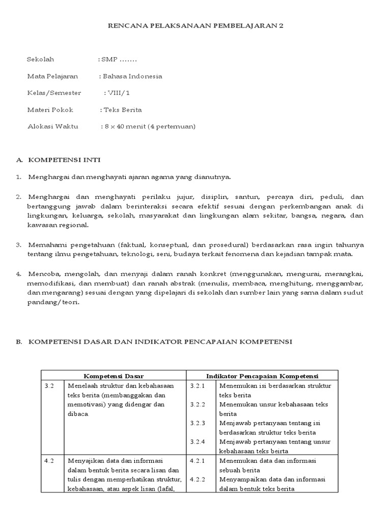 Contoh RPP 3.2 Kelas VIII | PDF