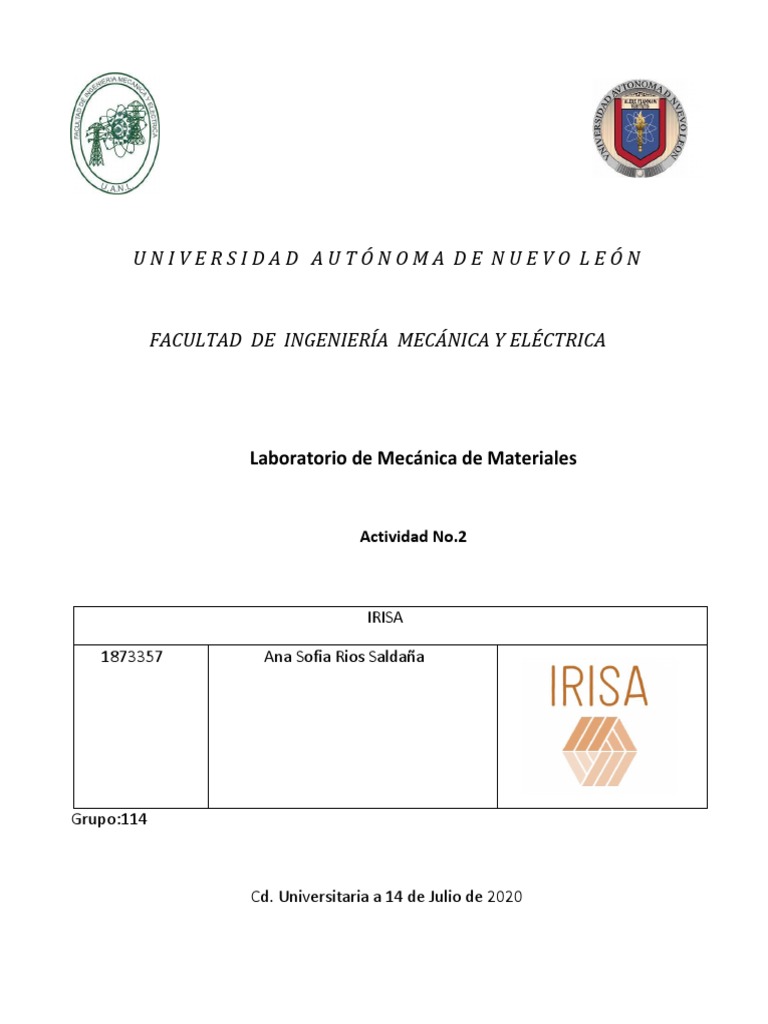Actividad No.2 Lab de Mecanica de Materiales | PDF | Deformación (ingeniería) | Materiales