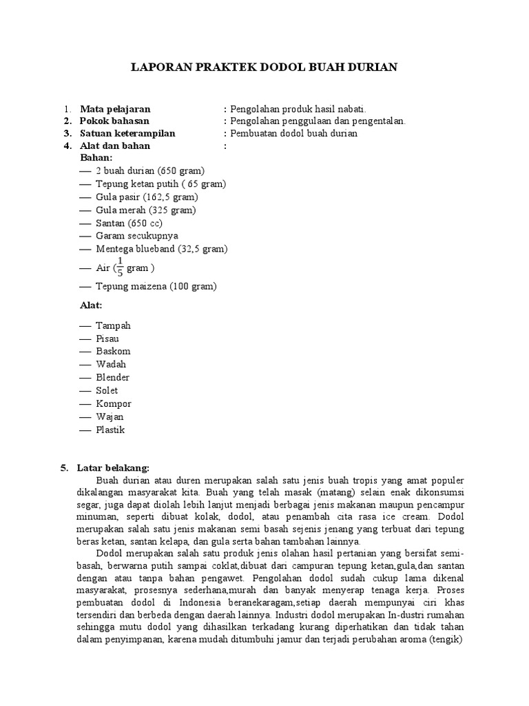 Laporan Praktek Dodol Buah Durian | PDF