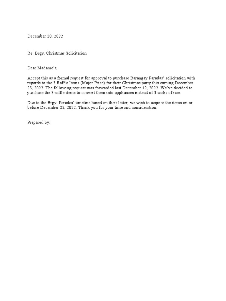 Request Letter Brgy. Parada Christmas Solicitation | PDF