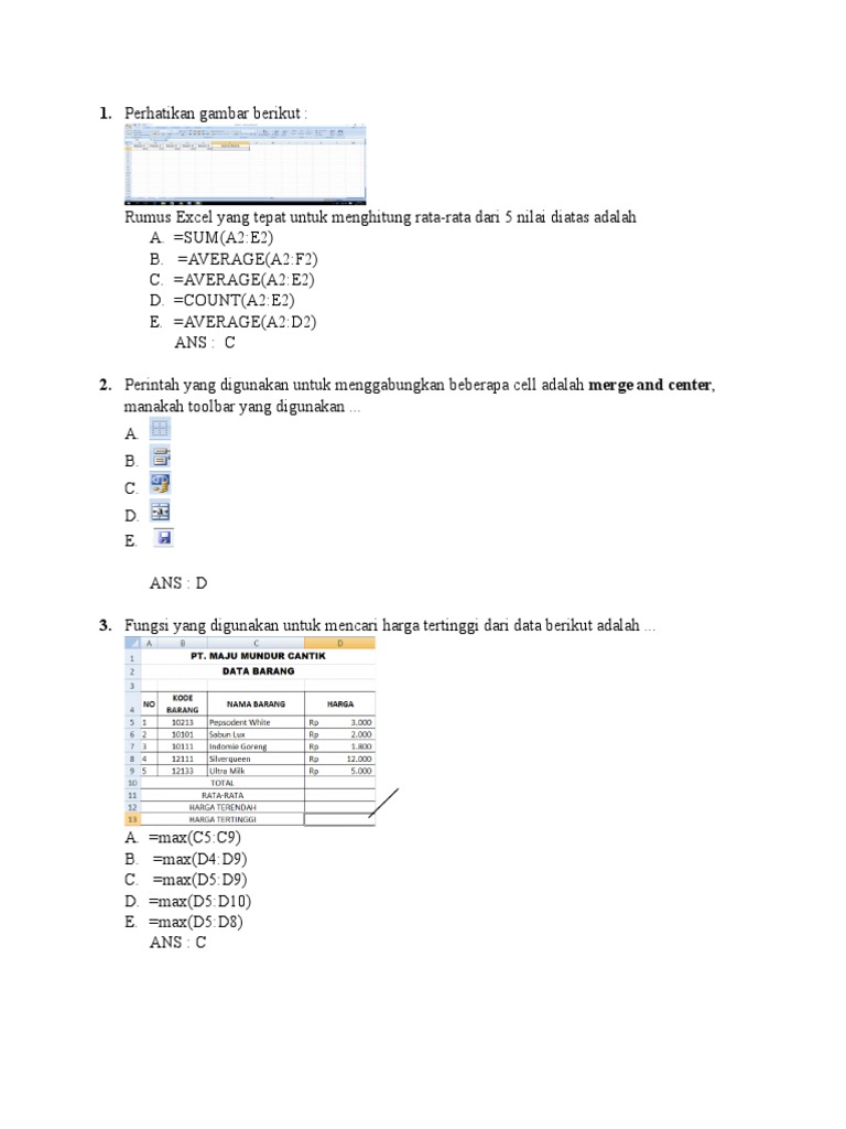 Soal Spreadsheet Us - 2023 | PDF