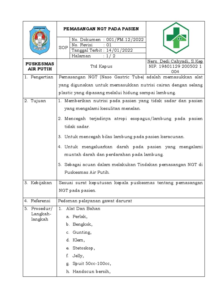 Sop Pemasangan NGT | PDF
