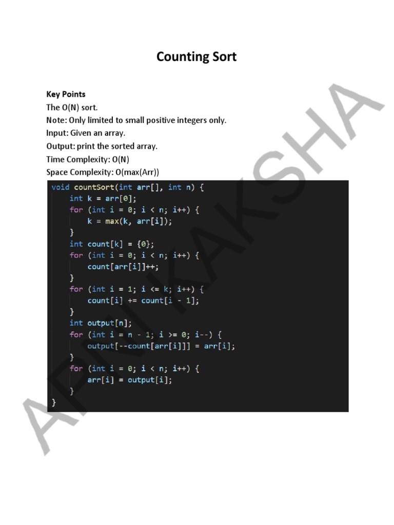 An Efficient O N Counting Sort Algorithm For Arrays Of Small Positive Integers Pdf