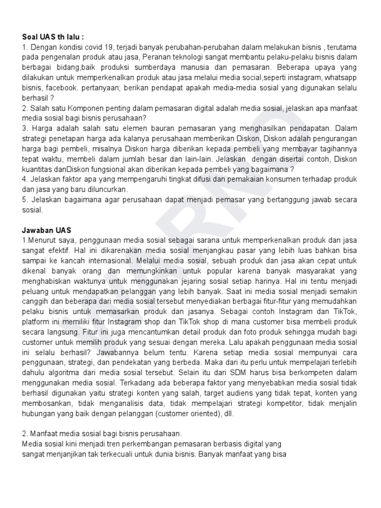 Catatan Jahat UAS M.Pemasaran | PDF | Ilmu Sosial