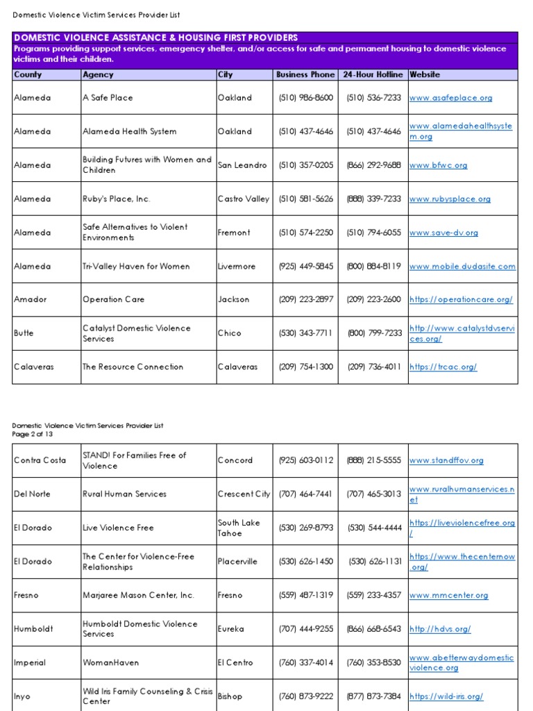 Domestic Violence Service Providers List | PDF | Violence | Aggression