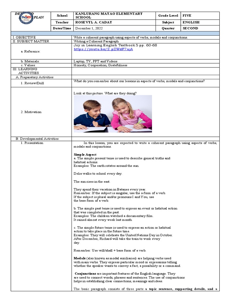 DLP English Q2 W4 - Dec.1 | PDF | Verb | Grammatical Tense