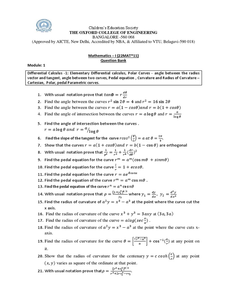 22mat - 11 Module 1&2 | PDF | Curvature | Derivative