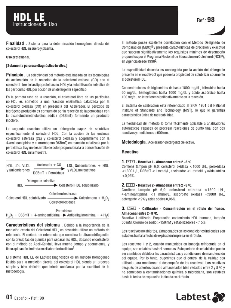 HDL LE 98 Esp | PDF | Colesterol | Calibración