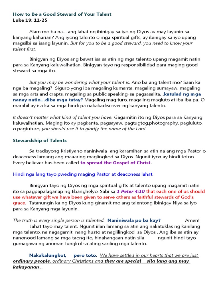 How To Be A Good Steward of Your Talent | PDF