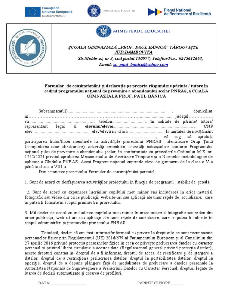 Consimtamant Parental | PDF