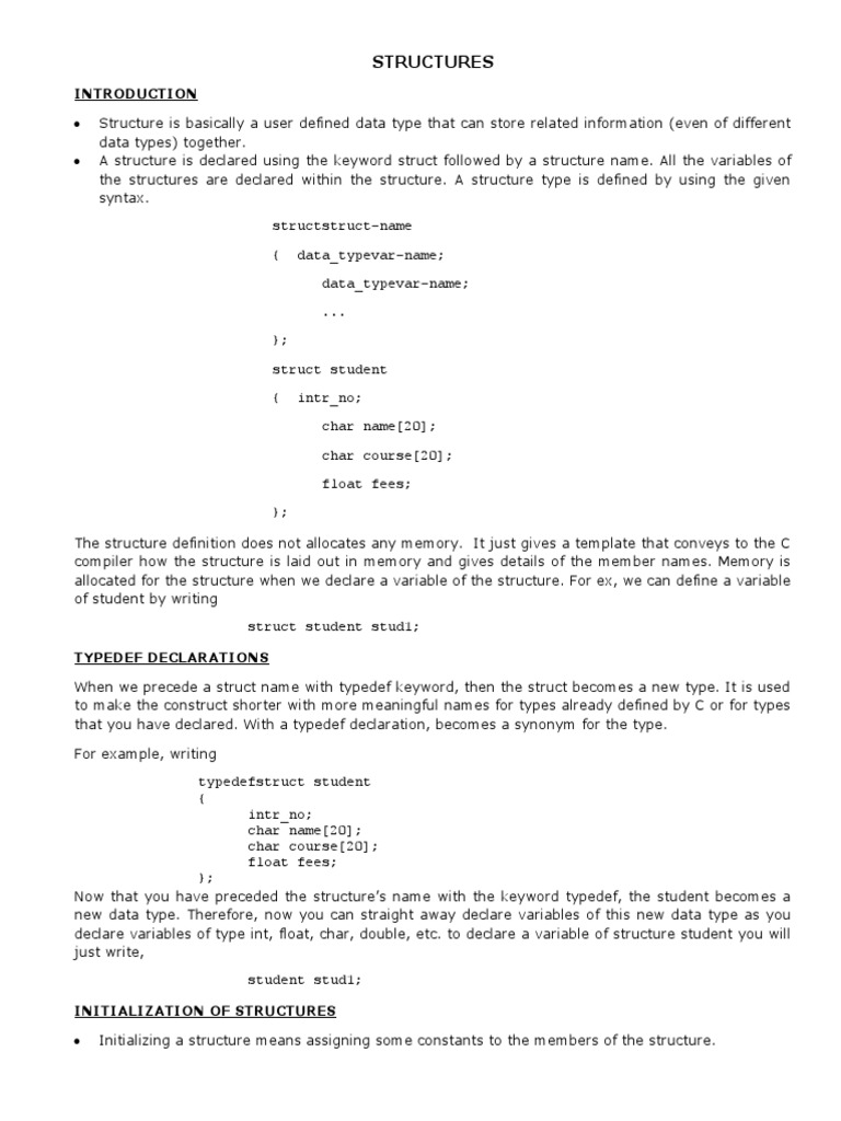 Structures Notes Pdf Pointer Computer Programming Computer Programming