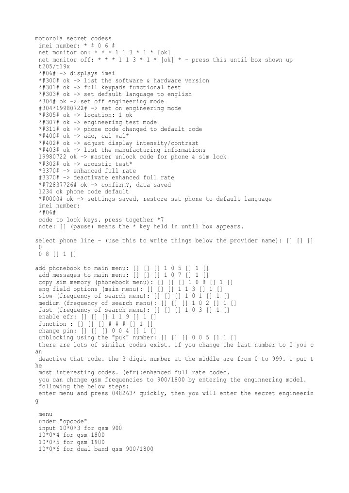 Motorola Secret Codes | PDF