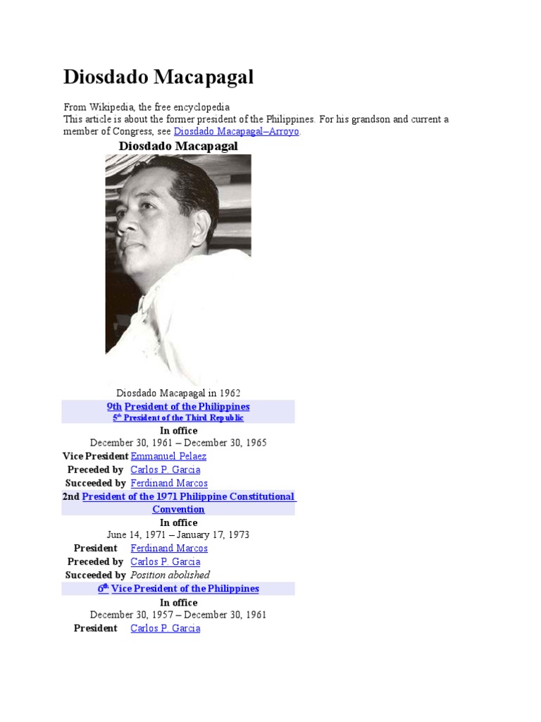 Diosdado Macapagal | PDF | Philippines | Government