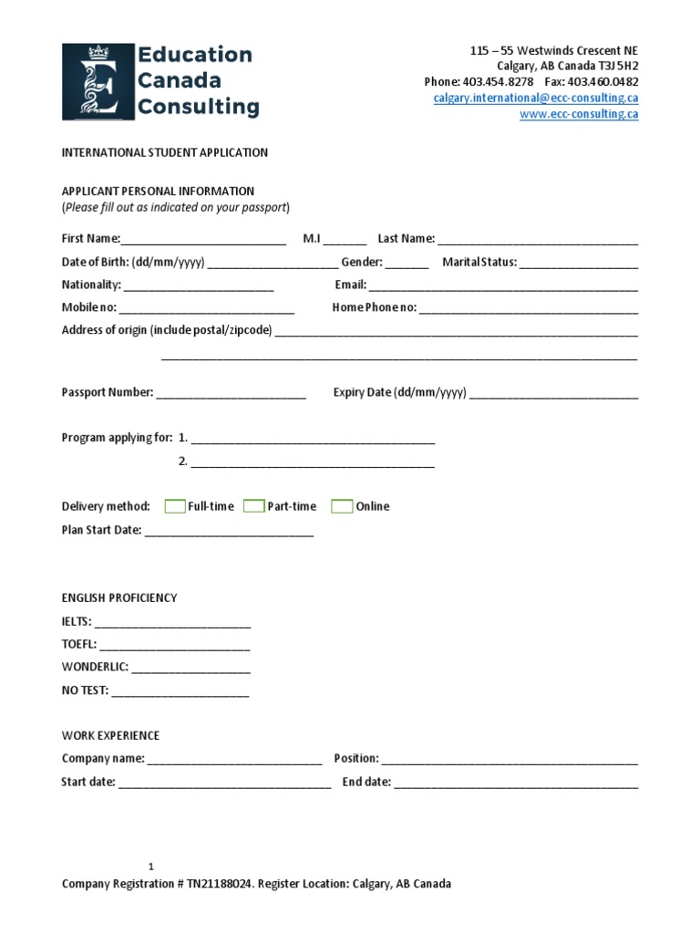 International Student Application | PDF | Service Industries ...