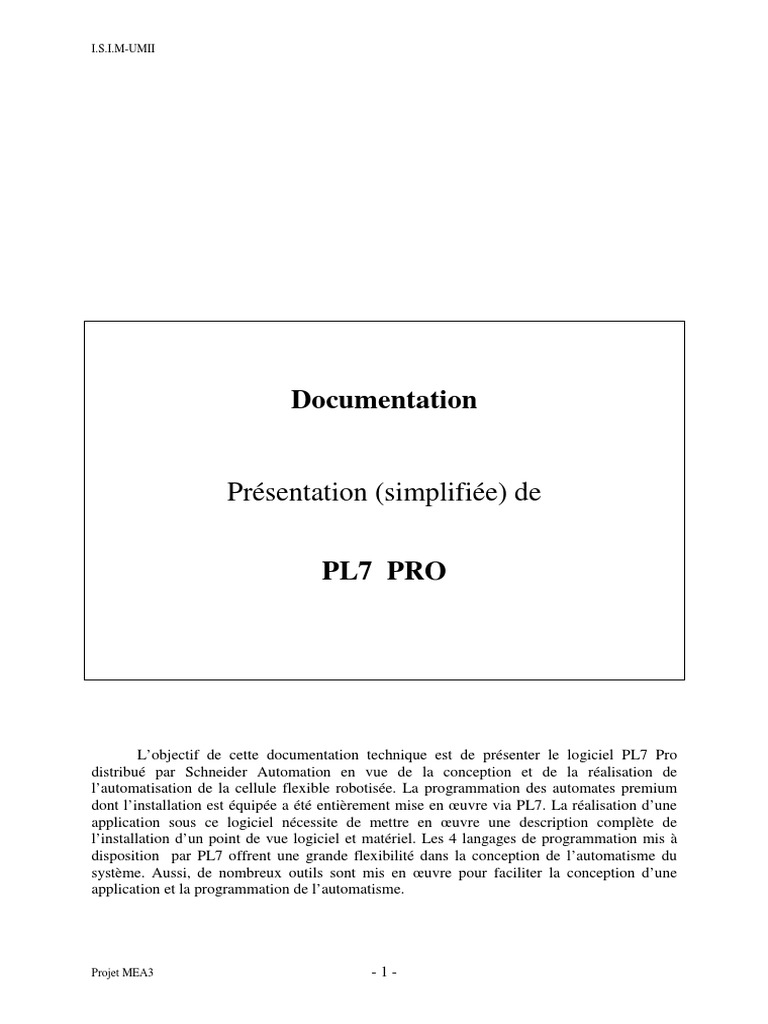 Présentation du logiciel PL7 Pro | PDF | Langage de programmation ...