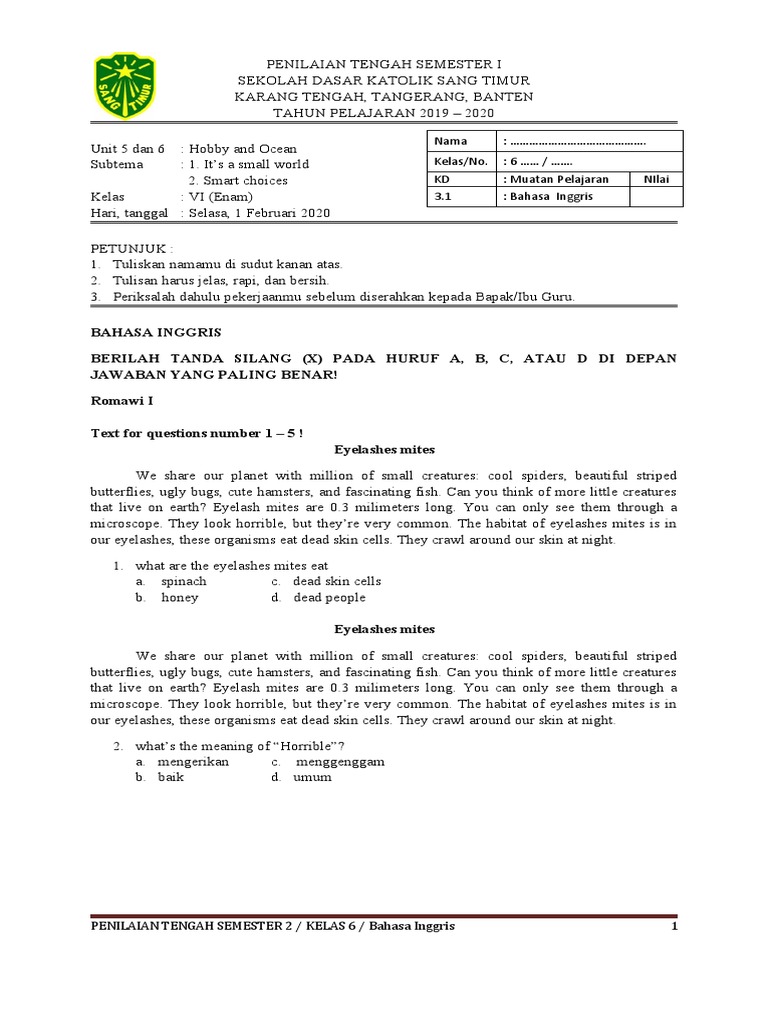 Soal Pts Kelas 6 Fix | PDF | Water