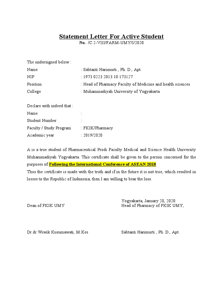 Active Student Status Confirmation Letter | PDF
