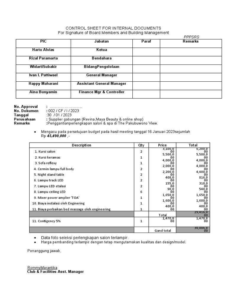 Control Sheet For Salon & Spa | PDF