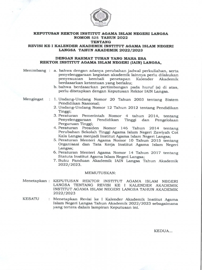 Kalender Akademik 2022-2023 (Revisi I) | PDF