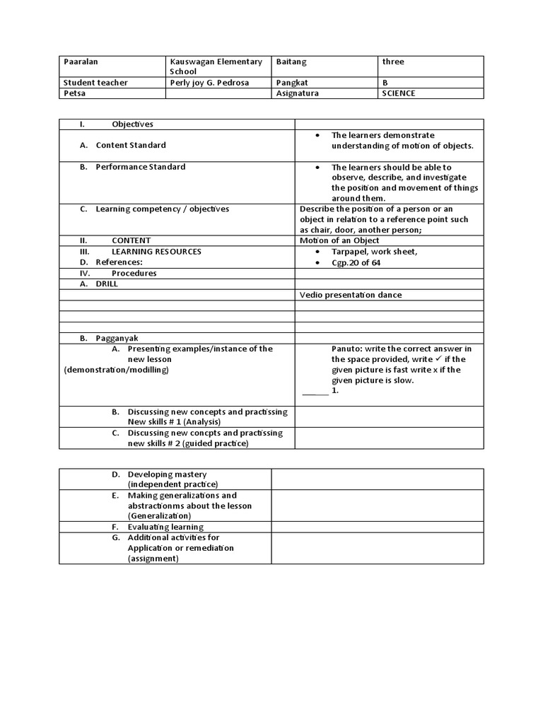 Describing Motion Through Observation: A Third Grade Science Lesson on Position and Movement ...