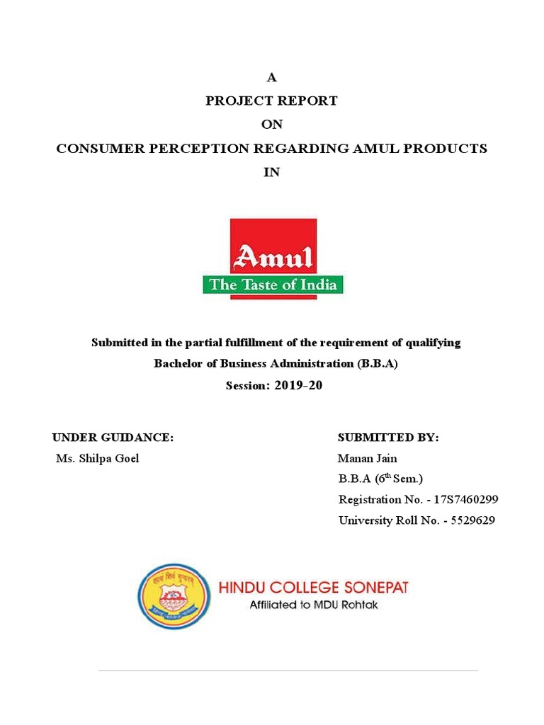 Amul Project Report | PDF | Consumer Behaviour | Retail