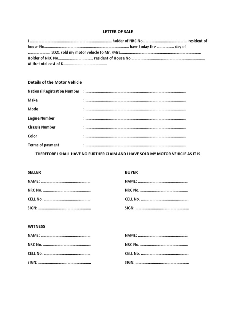 Vehicle Sale Agreement Template | PDF