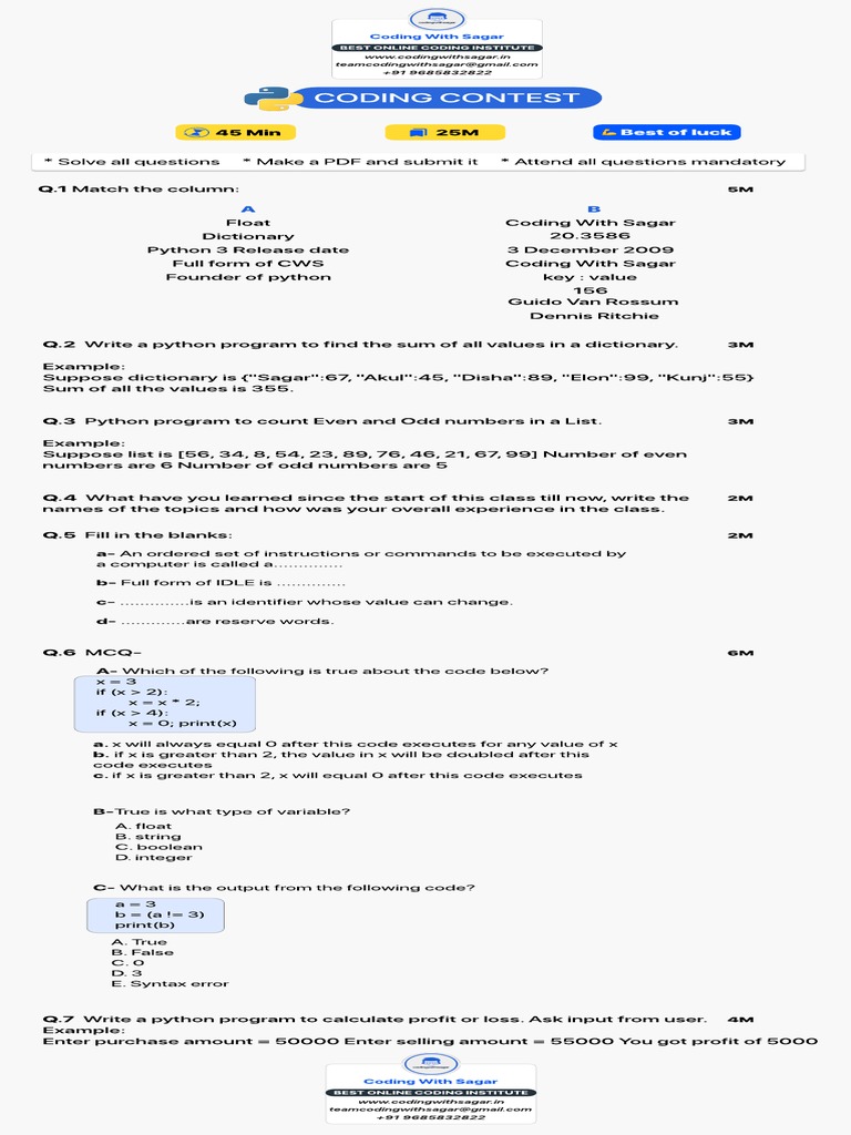 Coding Contest Pdf Python Programming Language Boolean Data Type 1803