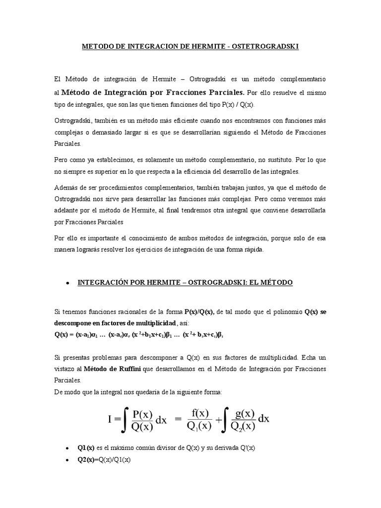 Método de Integración Hermite-Ostrogradski | PDF | Integral | Factorización